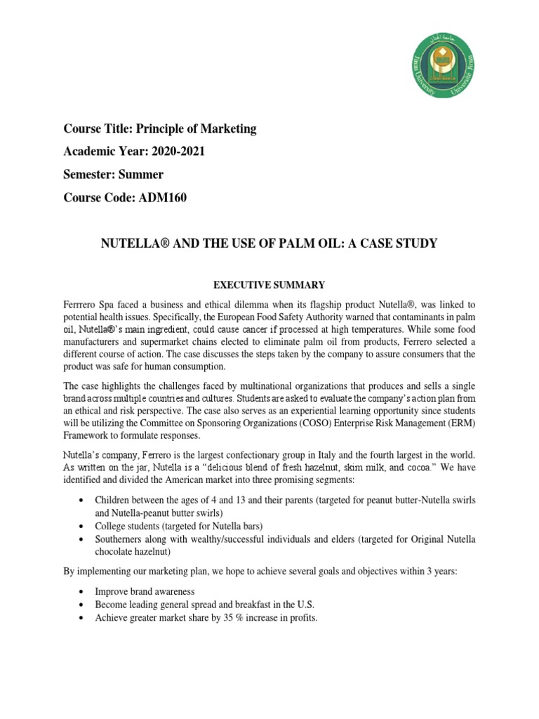 NUTELLA Case Study | PDF | Palm Oil | Food And Drink