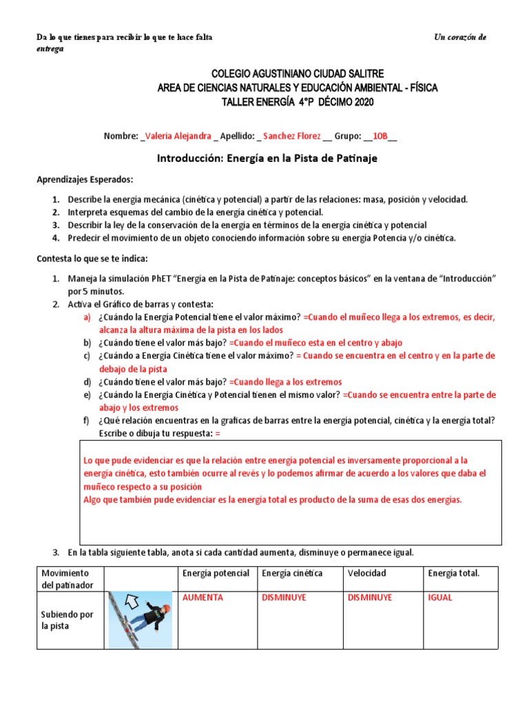Guía de Trabajo Energia Cinetica, Potencial y Conservación de La ...