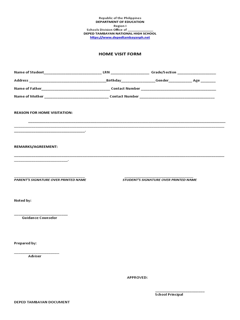 Home Visit Form: Department of Education | PDF