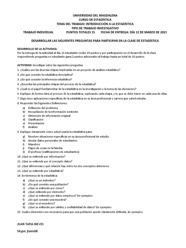 Preguntas de Entrada Estadistica 1 | PDF | Muestreo (Estadísticas) | Estadísticas