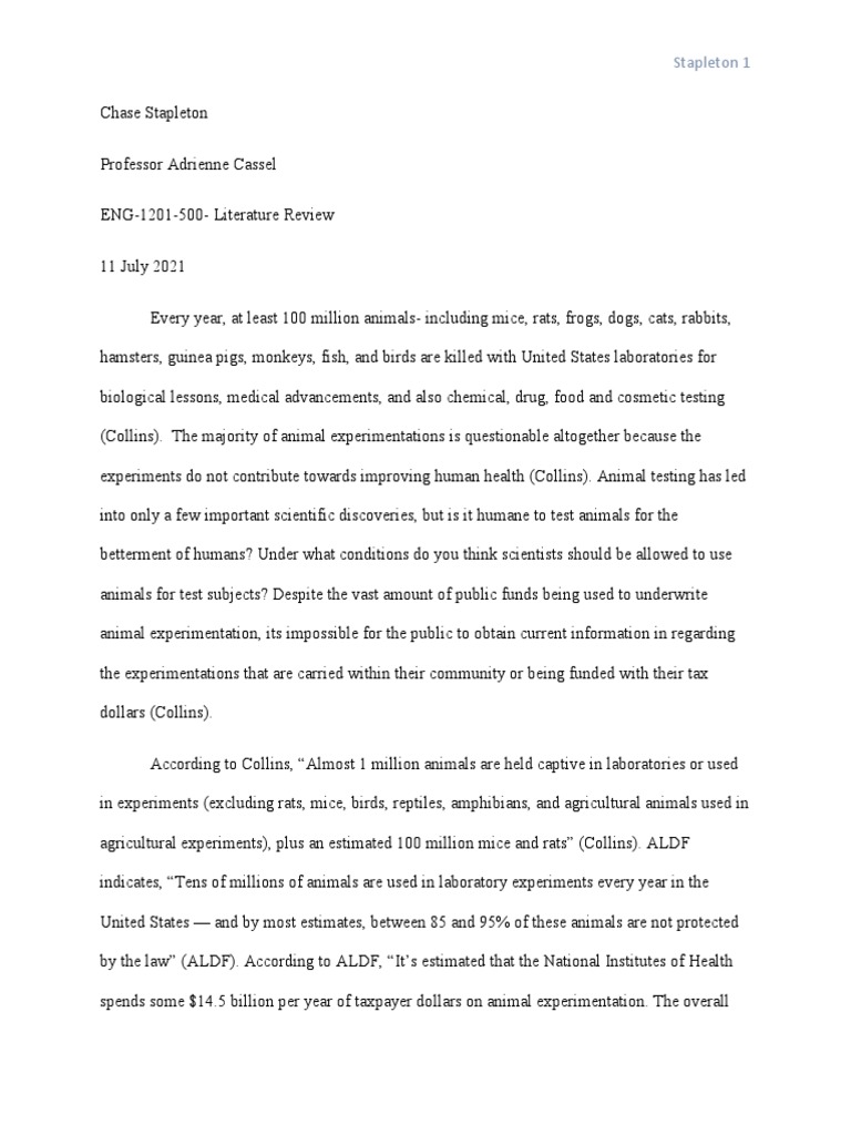 Eng-1201-500 - Stapleton-Chase - Litature Review | PDF | Animal Testing ...