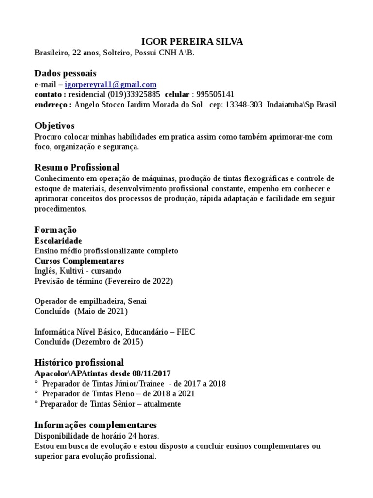 Curriculo IGOR Atualizado | PDF