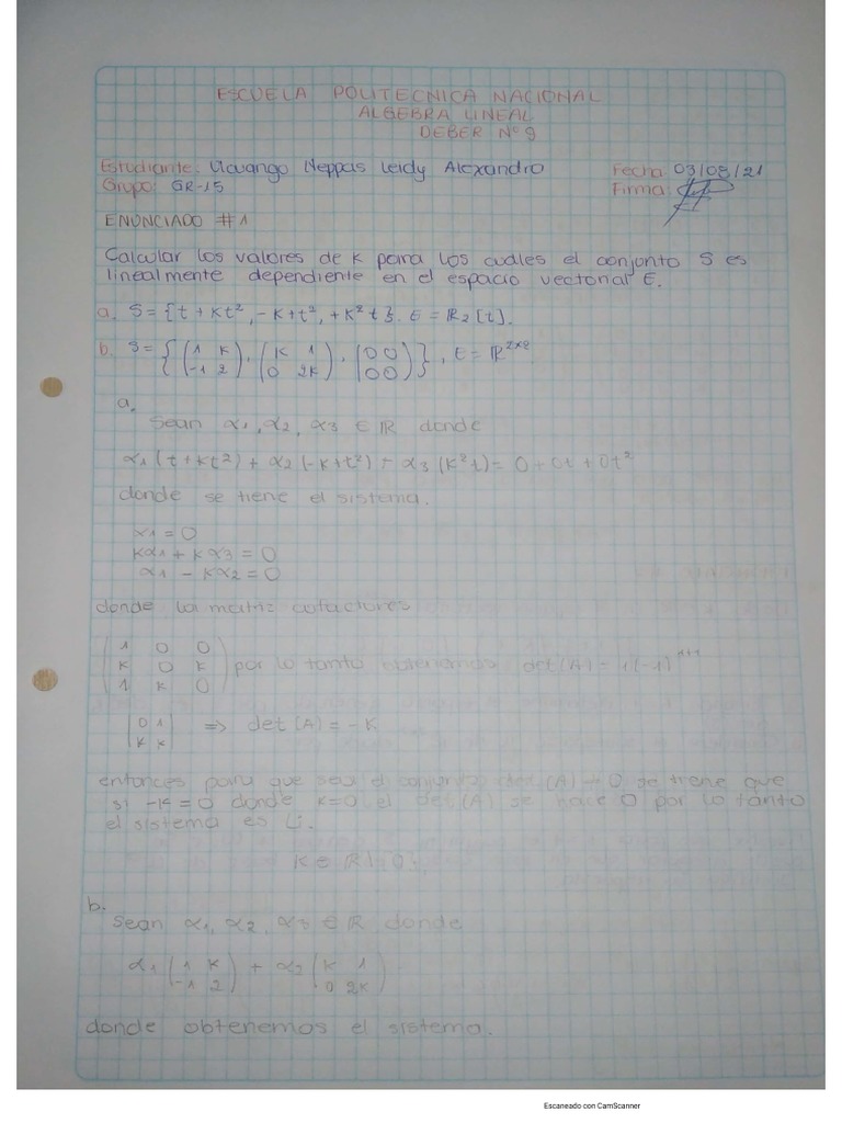 Deber N°9 Algebra | PDF