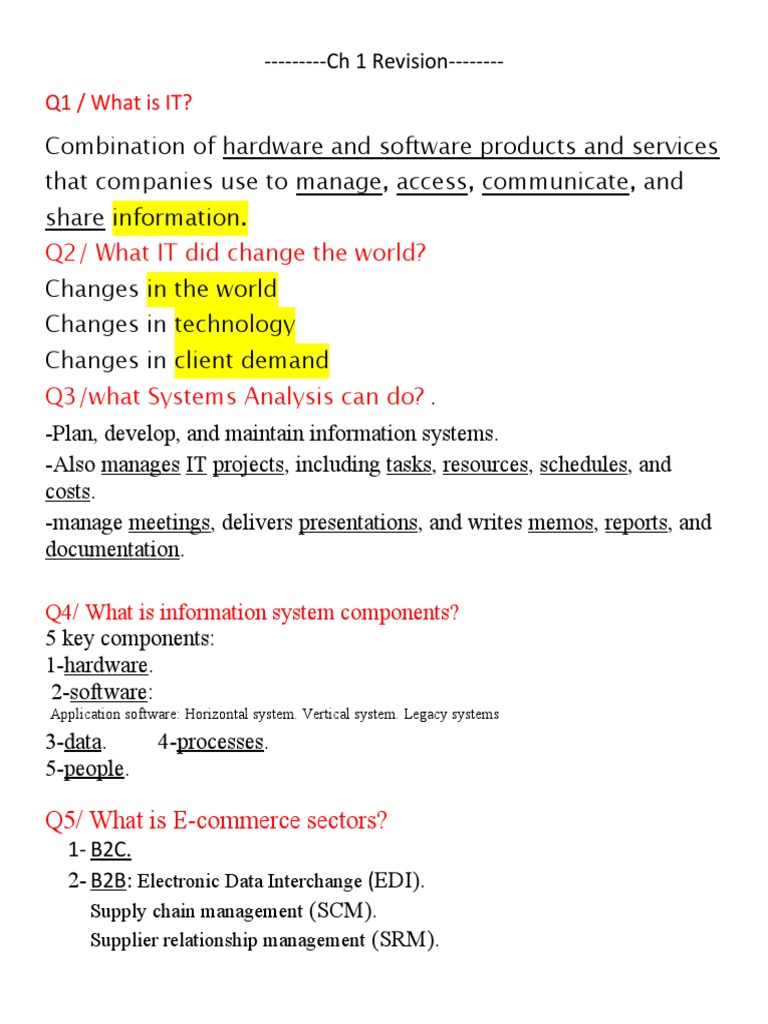 CH 1 Revision (System Analysis) | PDF | Systems Science | Computing