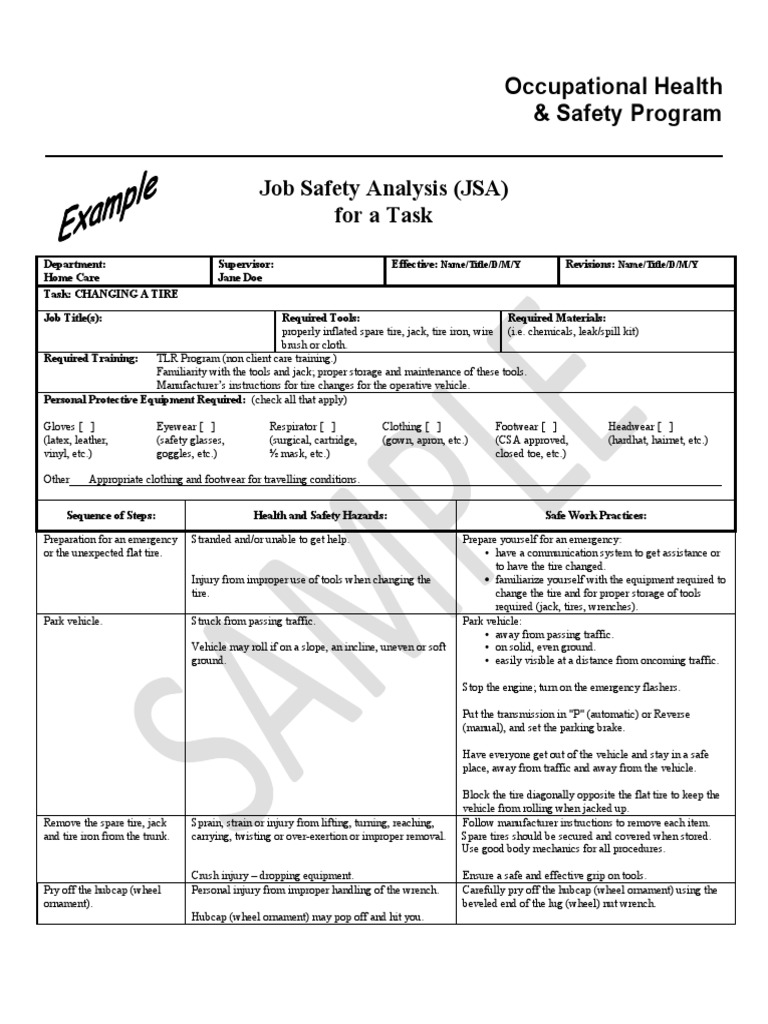 JSA Sample 1 Changing A Tire | PDF | Nut (Hardware) | Tire