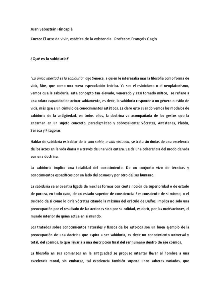 Sabiduría en la Filosofía Antigua | PDF | Conocimiento | Existencia