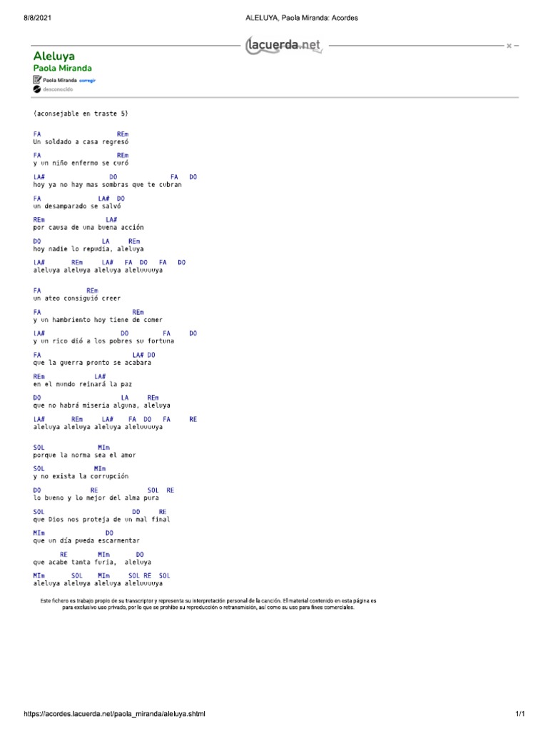 Aleluya Letra y Cifrado | PDF