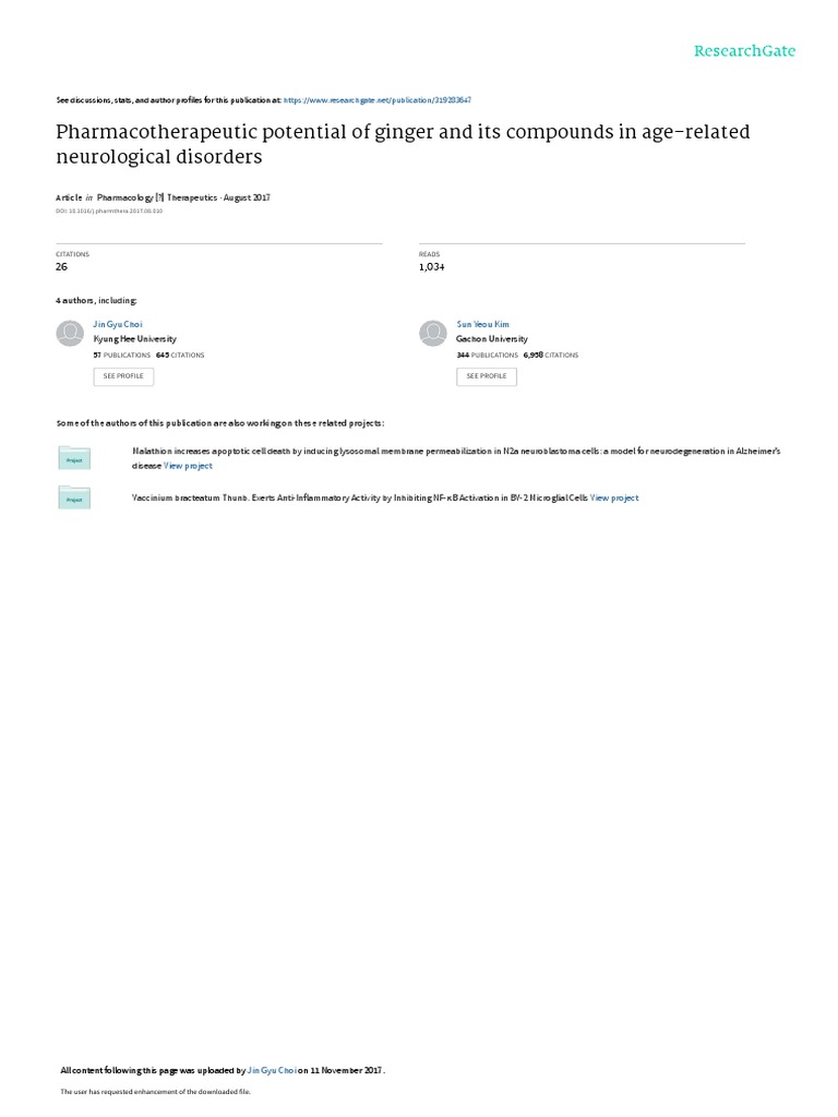 Zingerone Sci - Pharmacotherapeutic Potential of Ginger and Its ...