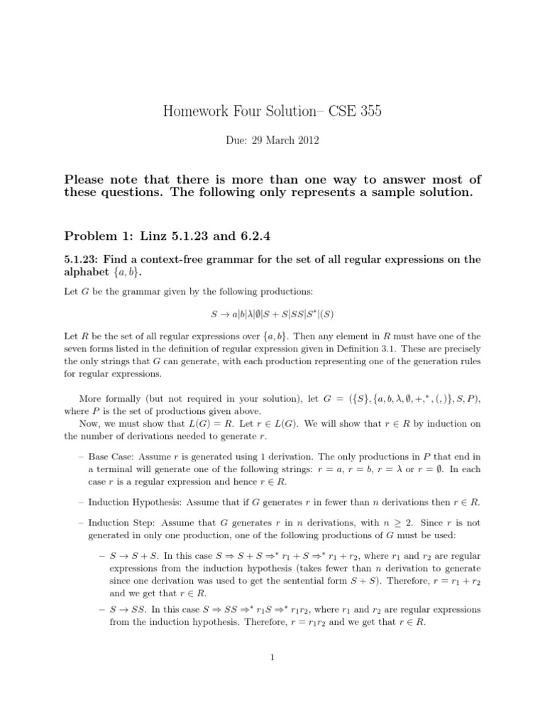 Homework Four Solution Cse 355 Pdf Computer Programming Syntax 2385