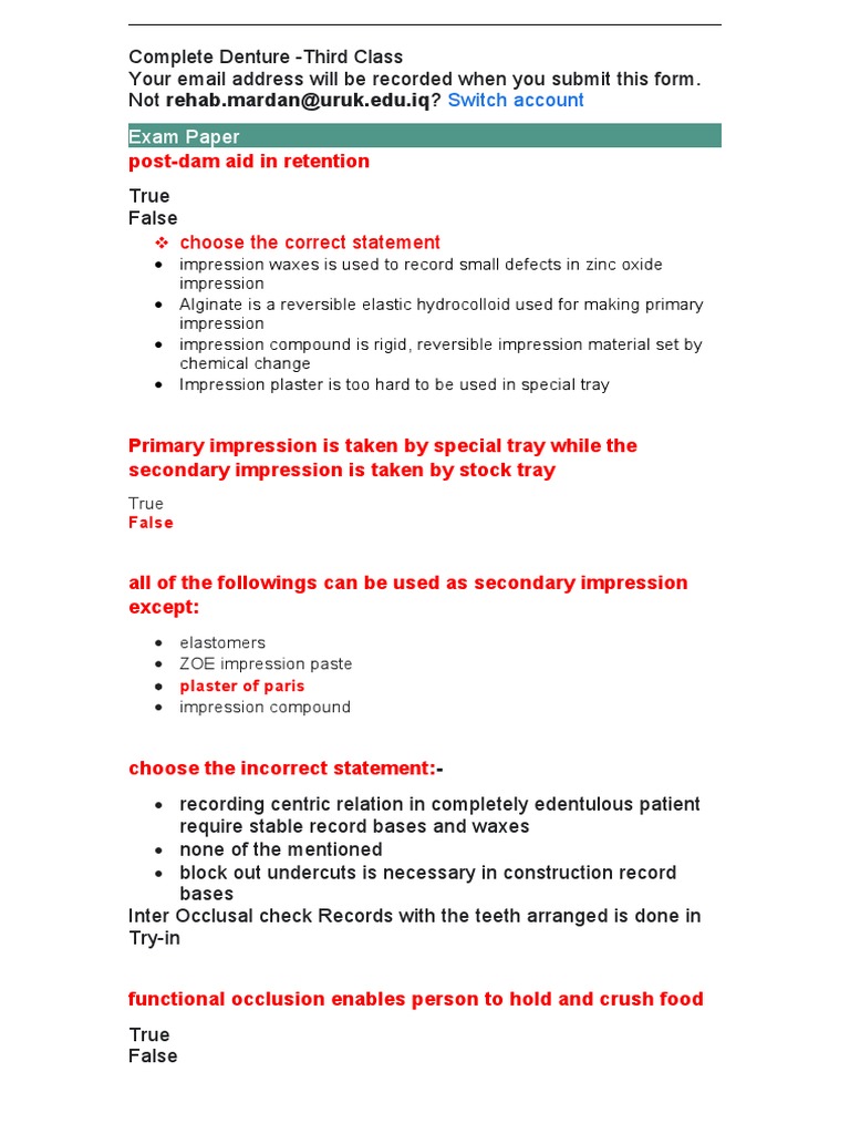Complete Denture - Third Class | PDF | Dentures | Human Anatomy