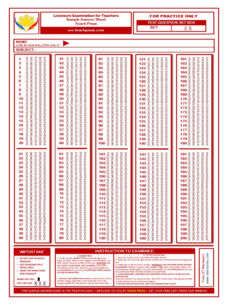 LET Answer Sheet V1.0 | PDF | Test (Assessment) | Computing