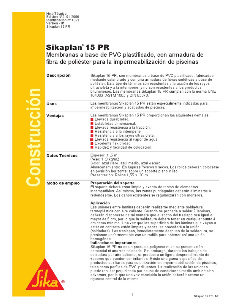 Sikaplan 15 PR | PDF | Soldadura | Construcción