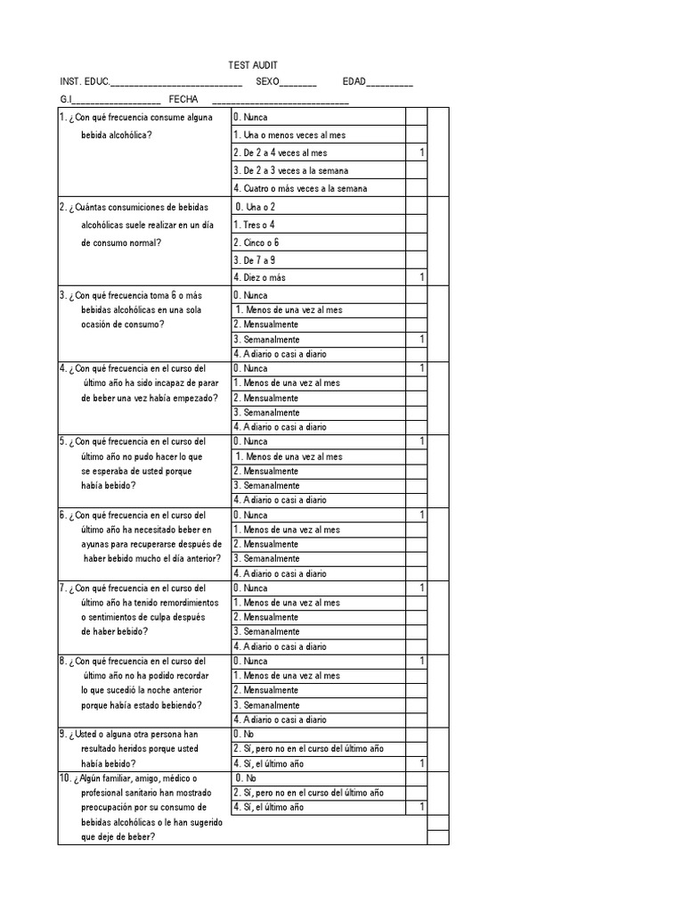 Test Audit Compt Alcoholismo Consumo Pdf Alcoholismo Medicina