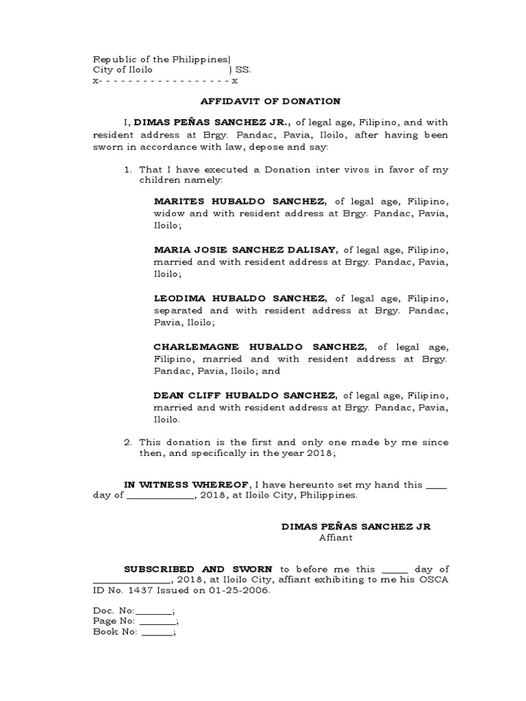 Affidavit of First Donation | PDF