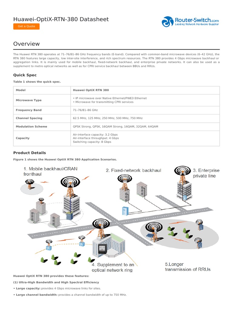 Huawei-Optix-Rtn-380 Datasheet: Quick Spec | PDF | Microwave | Ethernet