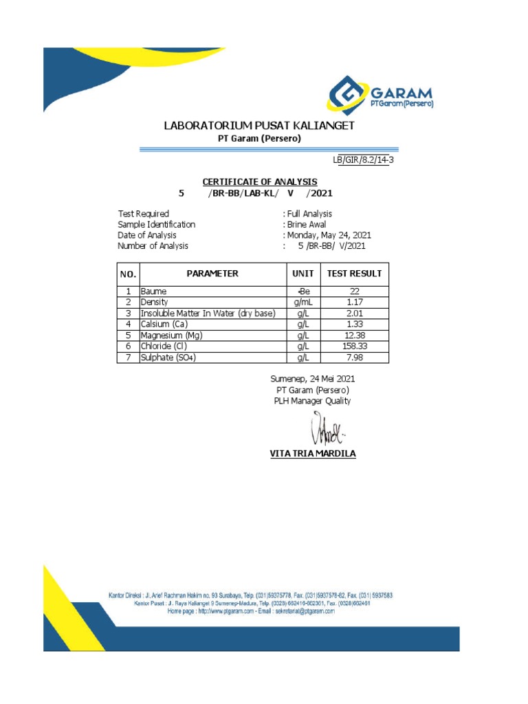 Analysis of Brine Sample A Shows High Levels of Magnesium and Chloride ...