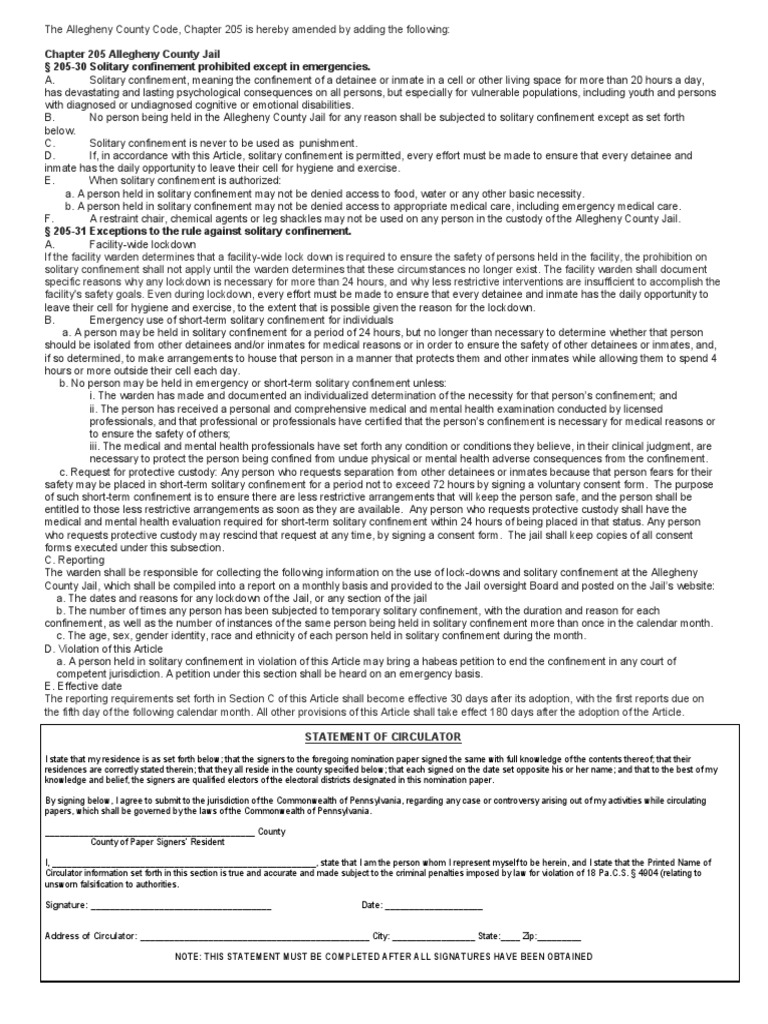 Text of Solitary Confinement Initiative | PDF | Solitary Confinement ...