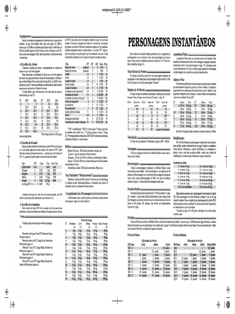 Gurps 3e Personagens Instantaneos | PDF