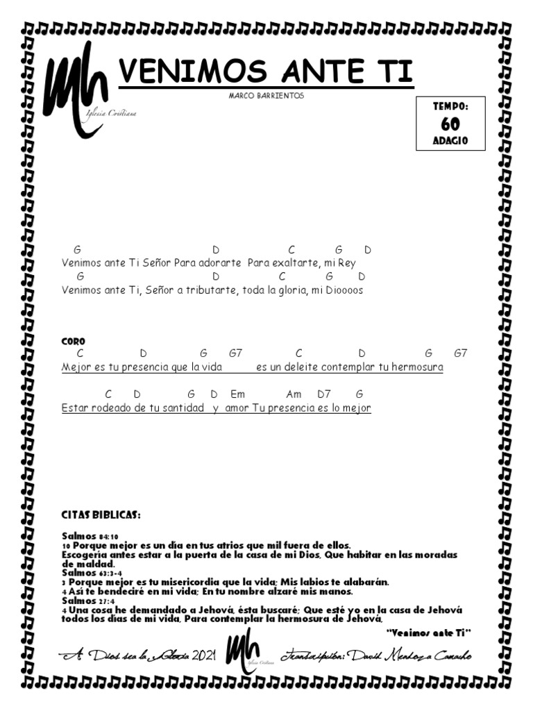 Acordes y letra: Venimos ante Ti Señor | PDF