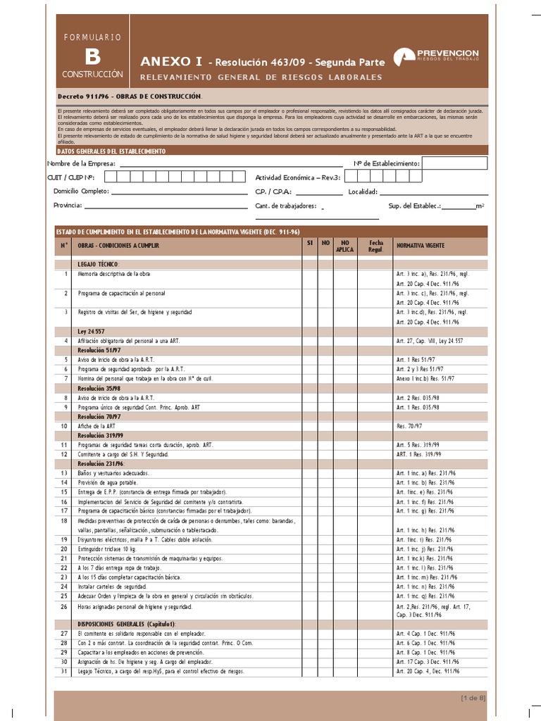 Relevamiento de Riesgos Por Establecimiento - Formulario B Construccion ... Relevamiento de Riesgos Por Establecimiento - Formulario B Construccion ...