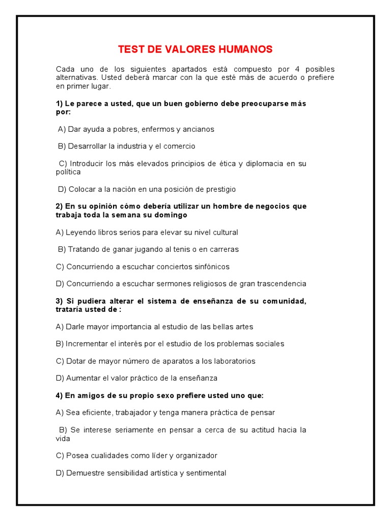 Test Valores Humanos | PDF