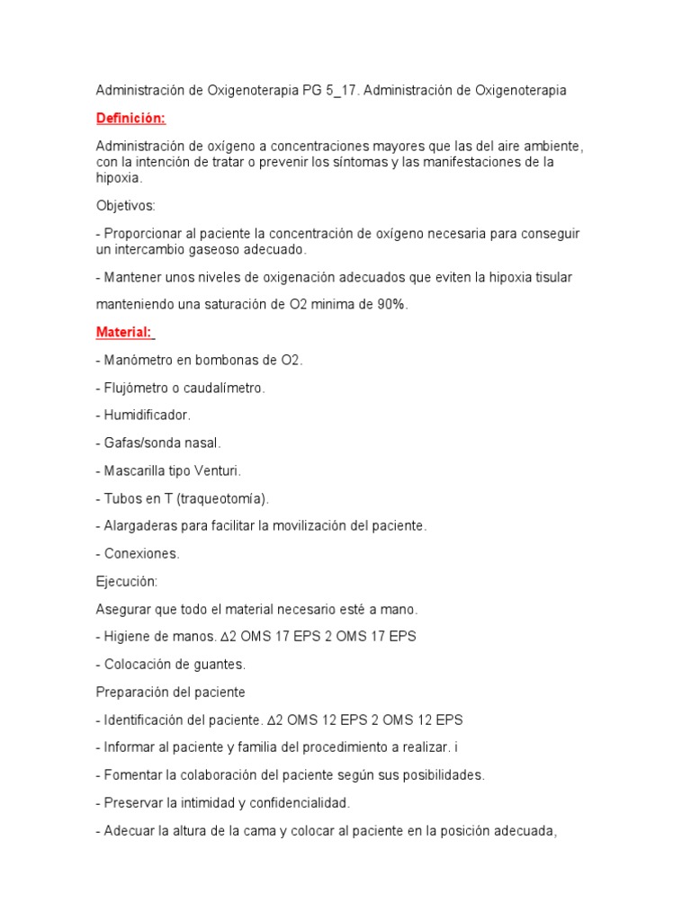 Administración de Oxigenoterapia PG 5 | PDF | Ciencias de la Salud ...