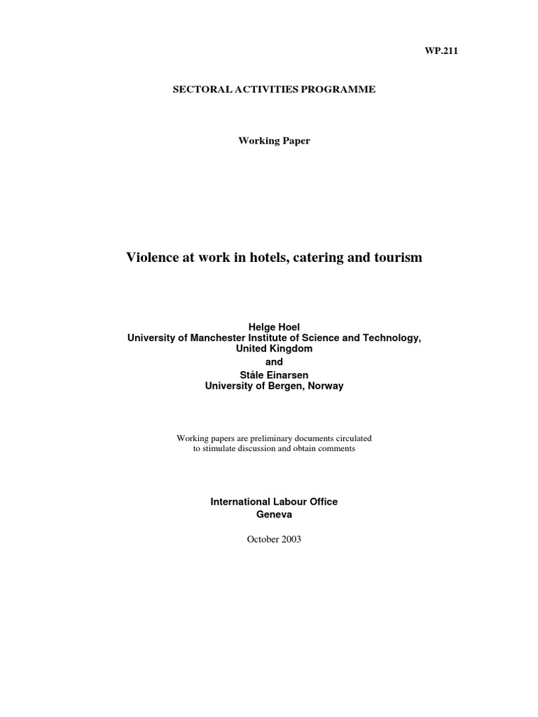 Violence at Work in Hotels, Catering and Tourism: Sectoral Activities ...