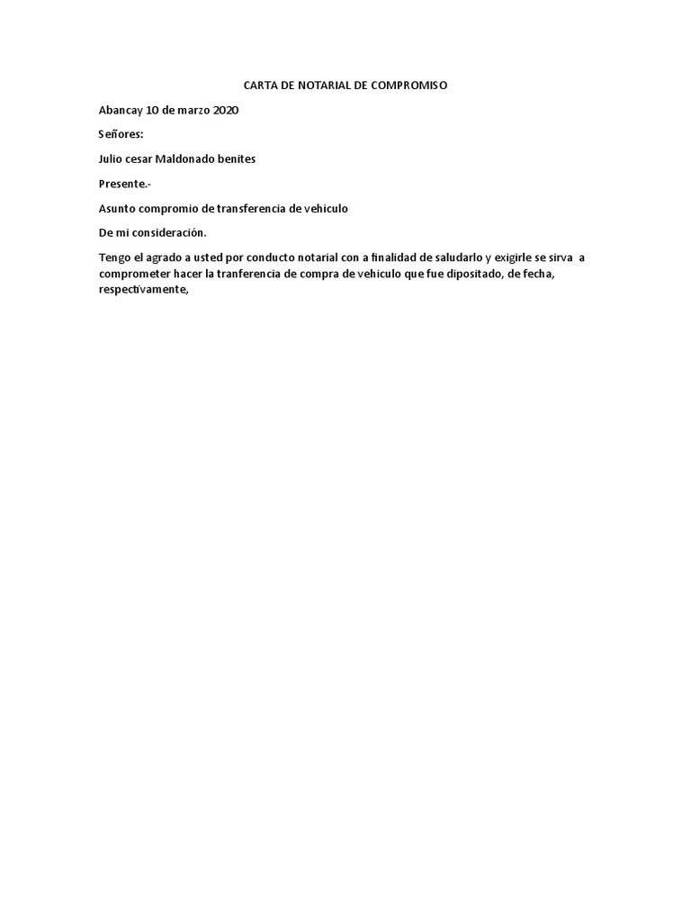 Carta de Notarial de Compromiso | PDF