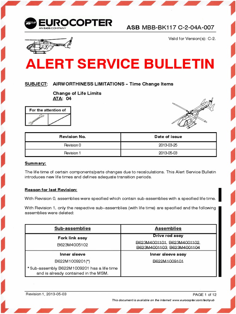Alert Service Bulletin: ASB MBB-BK117 C-2-04A-007 | PDF | Helicopter | Helicopter Rotor