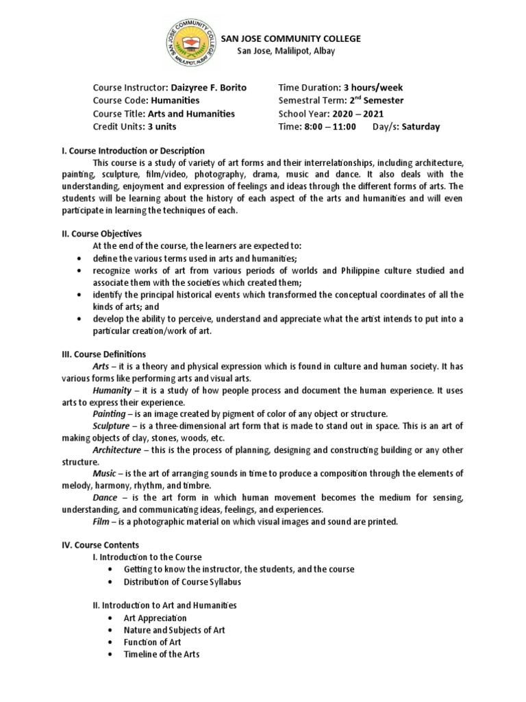 San Jose Community College: I. Course Introduction or Description | PDF ...