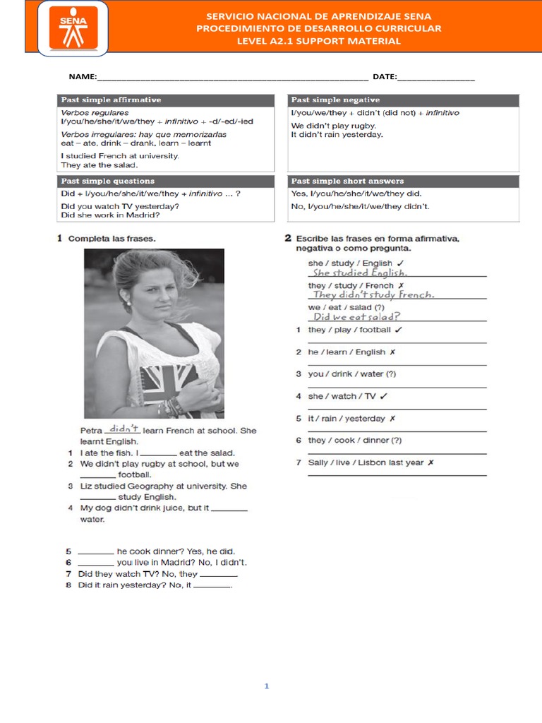 A2,1 Simple Past Tense Worksheet | PDF | Linguistics | Human Communication