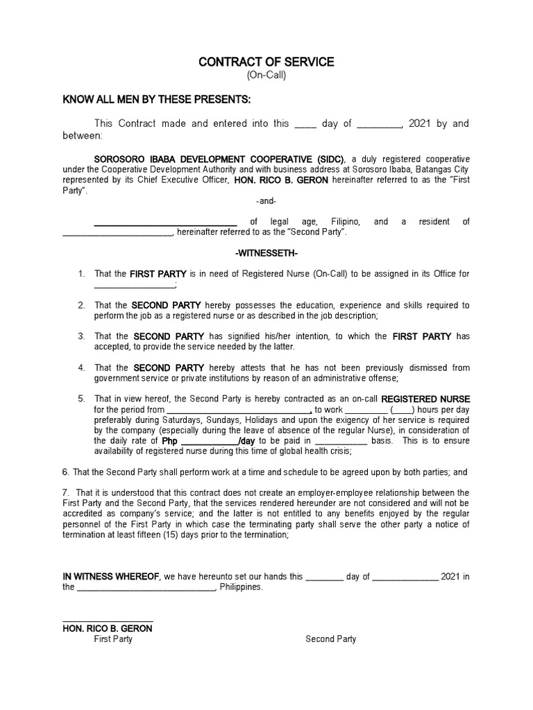 On Call Contract Sample | PDF | Justice | Crime & Violence