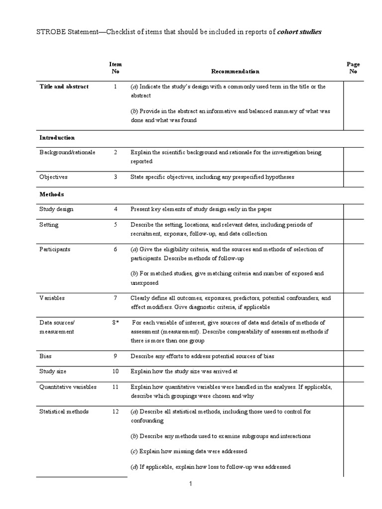 STROBE Checklist Cohort | PDF | Confounding | Statistics