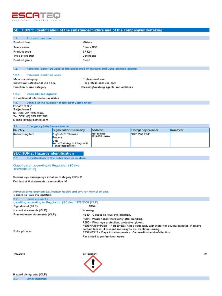 Sds Clean-Teq English 9 | PDF | Dangerous Goods | Toxicity