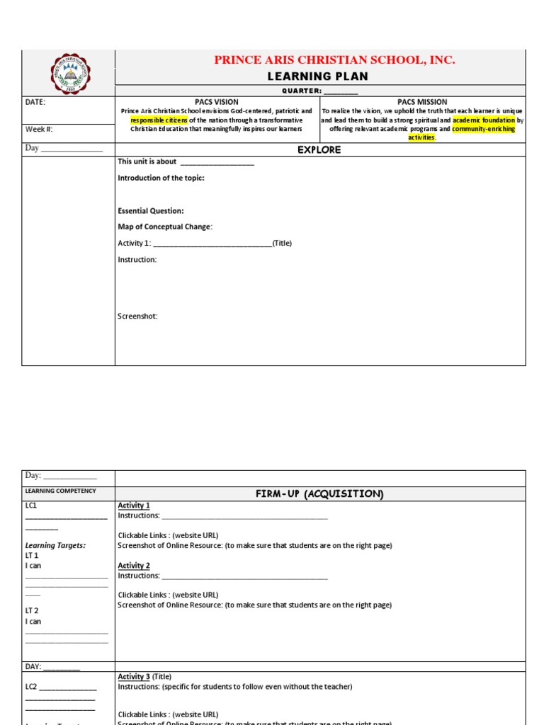 Prince Aris Christian School, Inc.: Learning Plan | PDF | Rubric ...