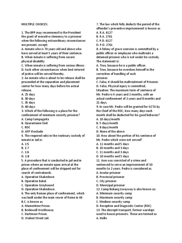 Cor Ad Questions | PDF | Probation | Prison