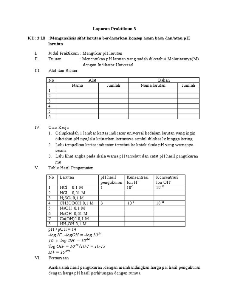 Pengukuran pH dengan Indikator Universal | PDF