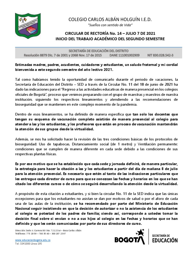 Ejemplo Circular Rectoria Colegio | PDF