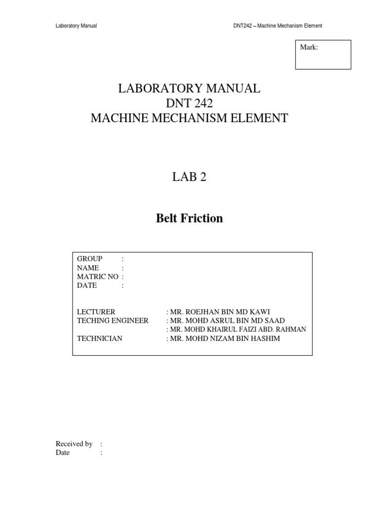 Lab 2 - Belt Friction | Download Free PDF | Belt (Mechanical) | Machines