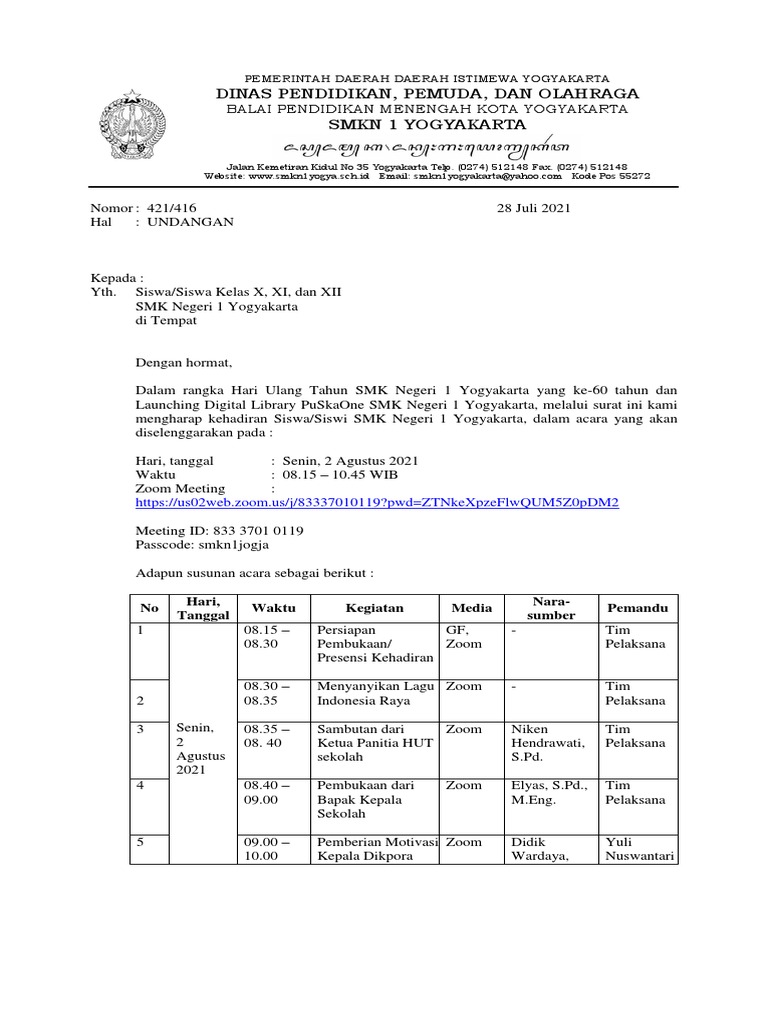 Undangan Siswa-Siswi SMKN 1 Yk | PDF