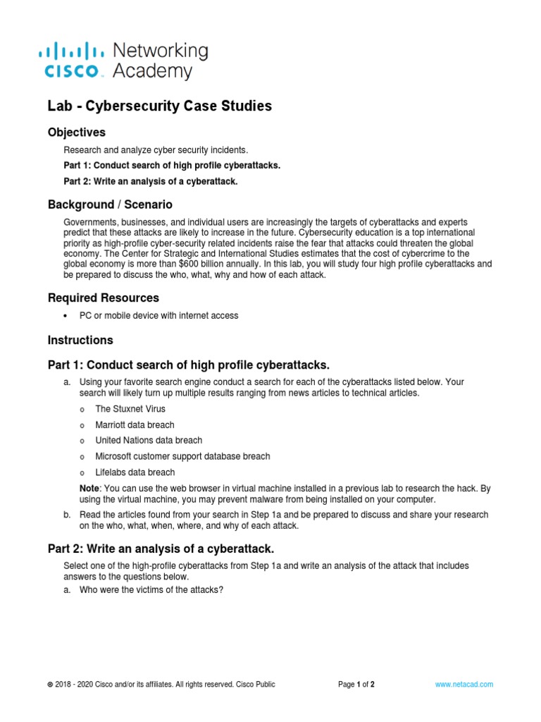 1.1.6 Lab Cybersecurity Case Studies | PDF | Security | Computer Security