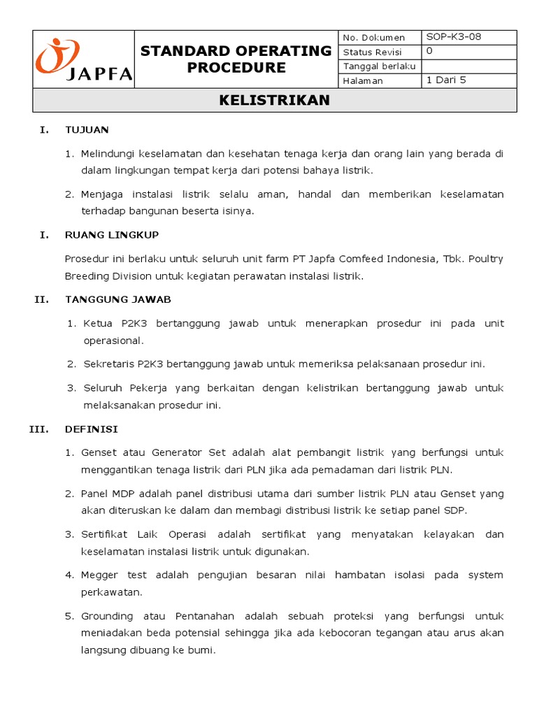 Sop-K3 - 08 Kelistrikan - R171018 | PDF