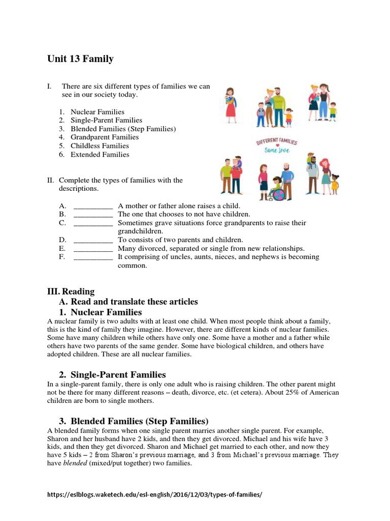 Unit 13 Family: 1. Nuclear Families | PDF | Family | Single Parent