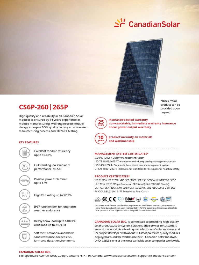 Canadian Solar-260w 265W | PDF | Electrical Engineering