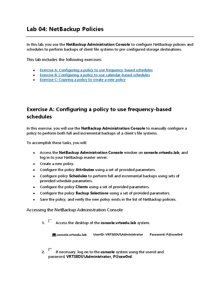 v04 NBU83ADM - Lab 04 NetBackup Policies Windows | PDF | Command Line Interface | Operating System