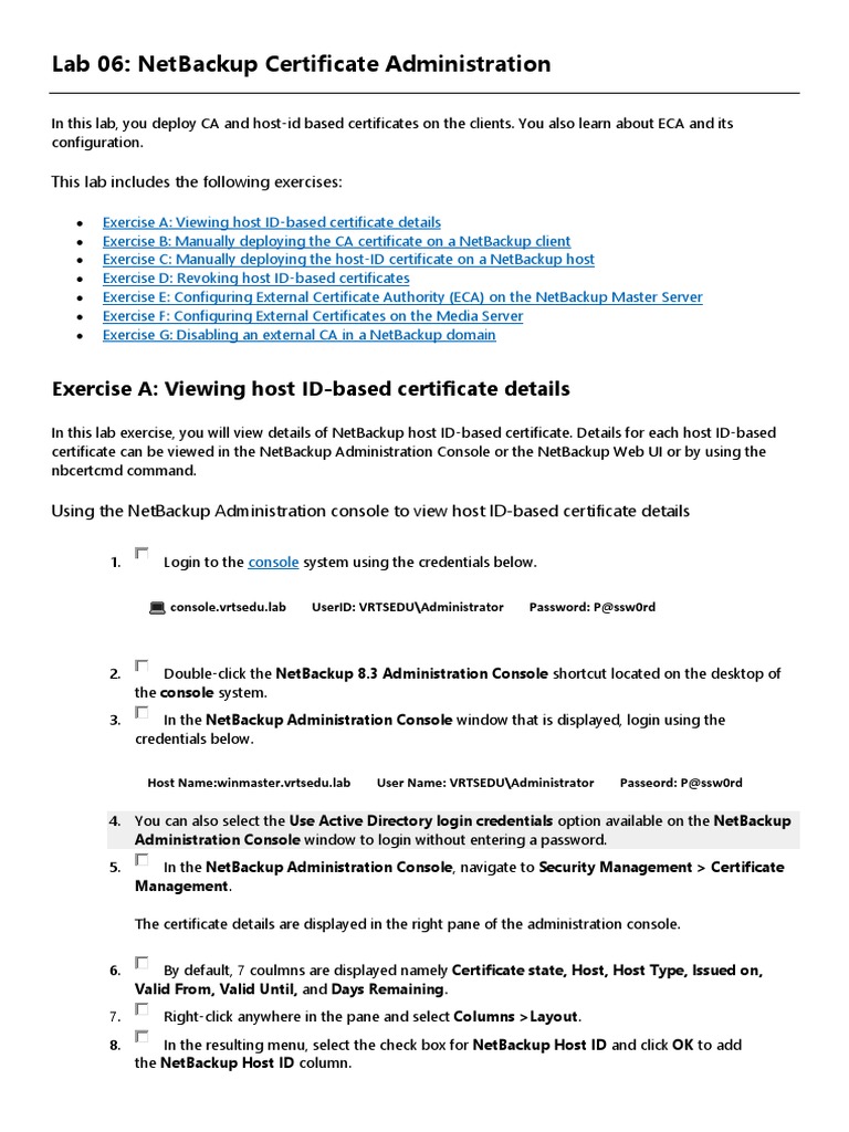 v06 NBU83ADM - Lab 06 NetBackup Certificate Administration Windows | PDF | Command Line ...