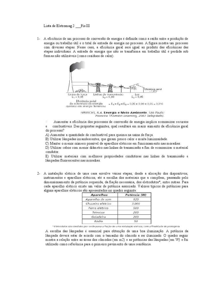 Exercícios Fis III Eletromag Lista 2 | PDF | Luz | Capacitor