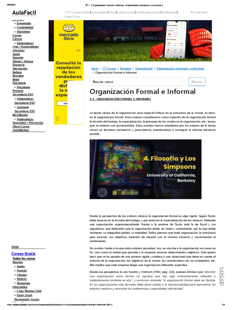 Organización Formal e Informal - Organización - principios y estructura ...