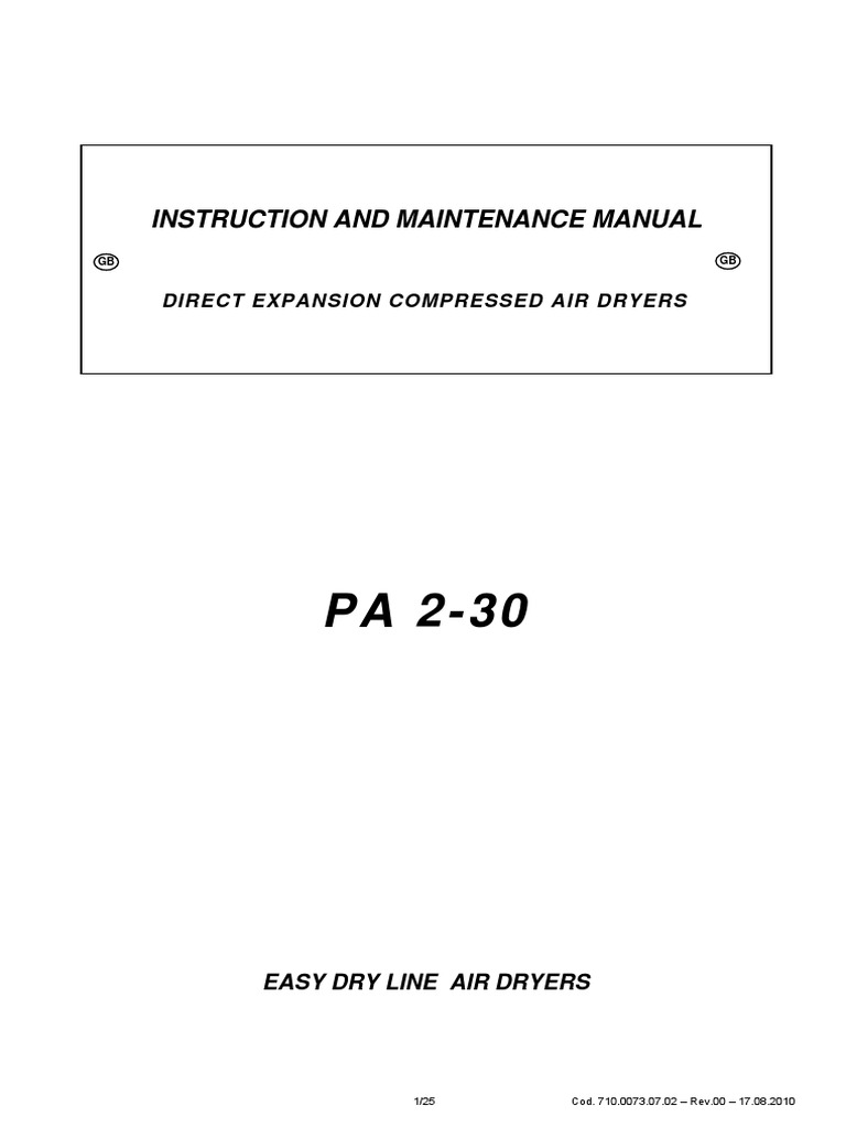 Instruction and Maintenance Manual: Direct Expansion Compressed Air ...