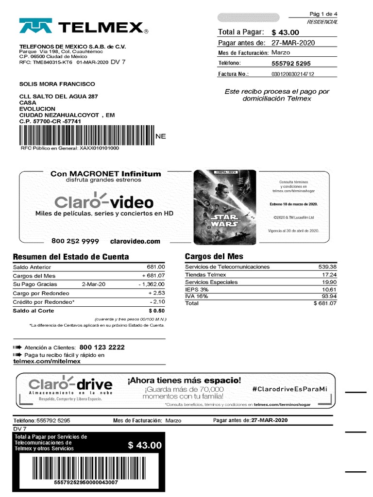 Recibo Telmex 2 | PDF